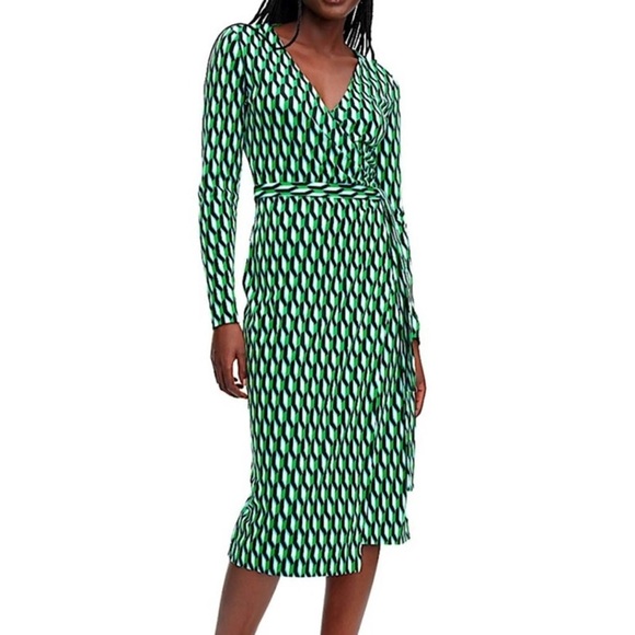 Diane Von Furstenberg | Dresses | Dvf Midi Arrow Geo Green Wrap Dress ...